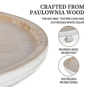 Hanobe Wood Risers for Decor: Rustic Round Wooden Pedestal Stand Tray for Display Farmhouse Table Decorative Risers for Dessert Candle Cake Plant, White 11"