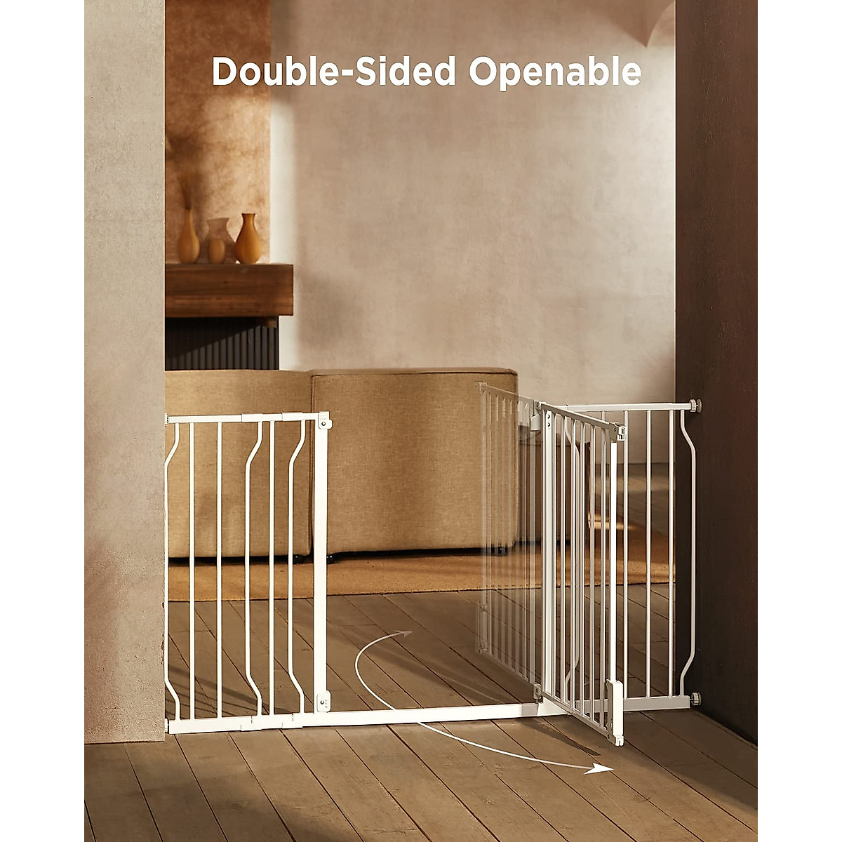 Ciays 29.5” to 57.1” Baby Gate for Stairs Doorways and House, 30” Height Extra Wide Auto-Close Safety Dog Gate for Pets with Secure Alarm, Pressure Mounted, White