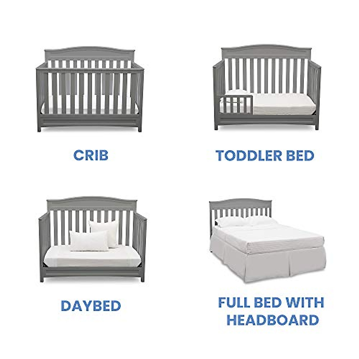 Delta Children Emery 4-in-1 Crib, Grey with Twinkle Stars Crib & Toddler Mattress