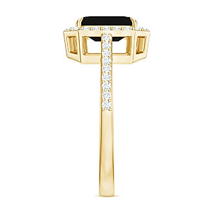 Certified Lab Grown Black Diamond 6X8mm Emerald Cut Engagement Ring, Aaaa Quality, Black and White Diamond Halo Ring, 14K Yellow Gold, Size:US 3.00