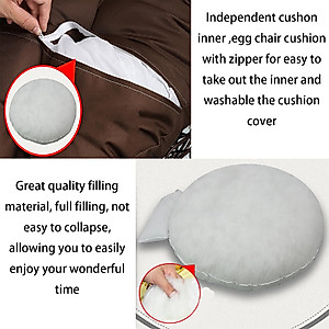 Eoieov Outdoor Hanging Egg Chair Cushions, 45"*45" Washable Hanging Basket Chair Cushion, Basket Egg Chair Cushion with Headrest Pillow，Yellow