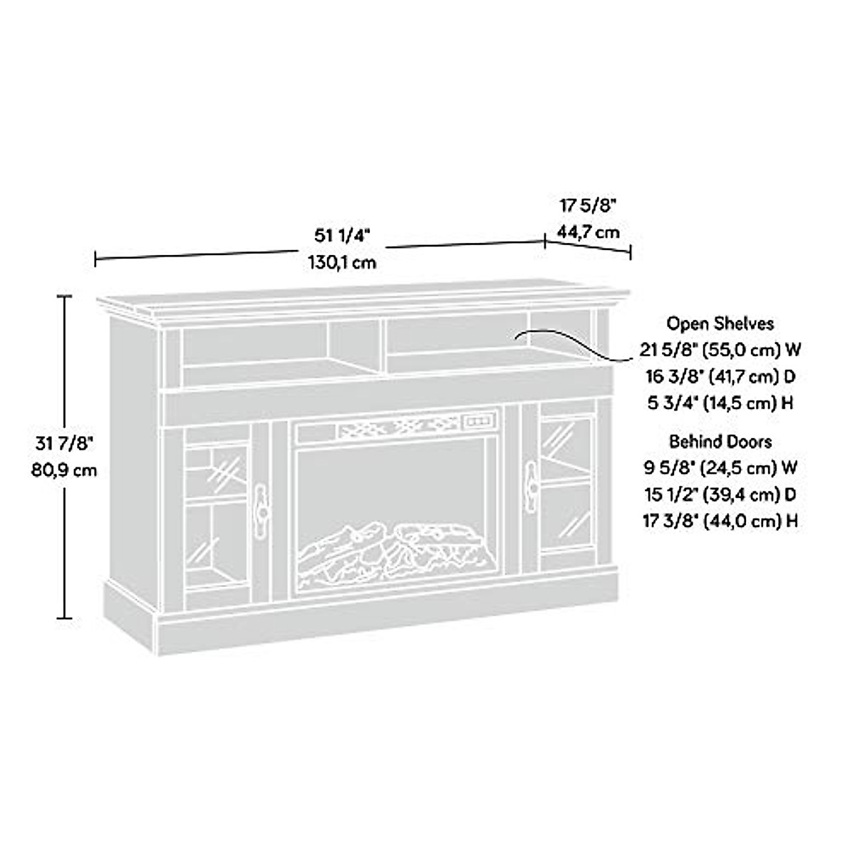 Sauder Barrister Lane Media Fireplace, for TVs up to 60", Salt Oak finish