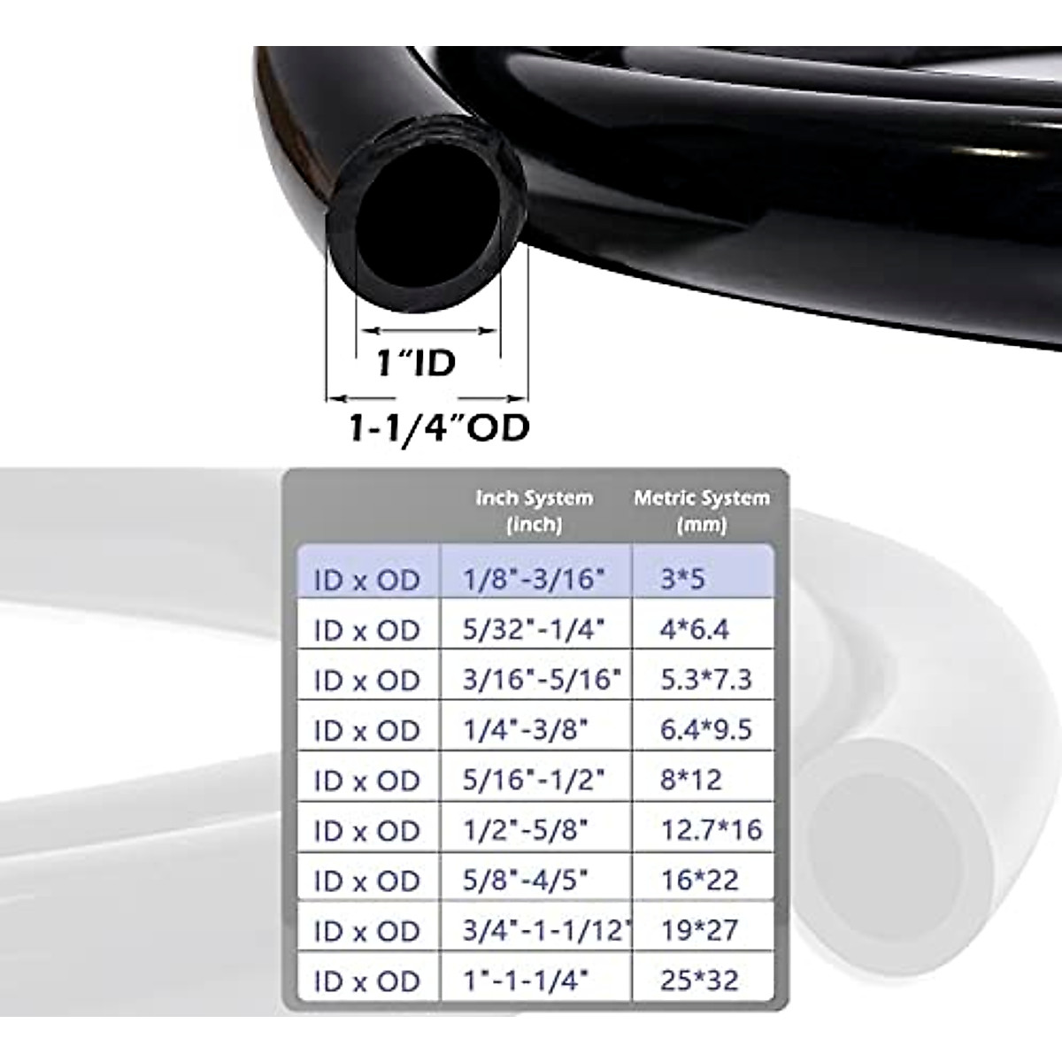 Feelers Black PVC Vinyl Tubing 1" ID x 1-1/4" OD Water Fish Tank Aquarium Air Line Lightweight Hose BPA Free, 9.84 Feet