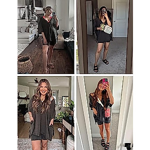 UANEO 2 Piece Outfits for Women Oversized Reversible Biker Short Sets Hot Shot Set Tracksuit (DarkGrey-XL)