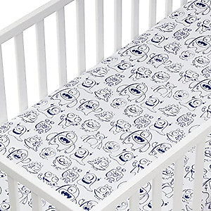 Andi Mae Crib Sheet - Blue Monsters - 100% Jersey Cotton - Fits Standard Crib or Toddler Mattresses
