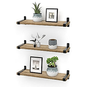 Gronda Floating Shelves Natural Wood Set of 3, Rustic Solid Wood Floating Shelves Wall Mounted Floating Bookshelves Farmhouse Wooden Wall Decor Wall Shelves for Bathroom Living Room Bedroom Kitchen