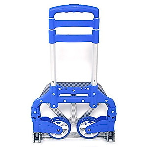 Portable Folding Hand Truck Aluminium Luggage Trolley Cart and Dolly 165 lbs Capacity with Bungee Cord, Telescoping Handle, PVC Wheels with Double Bearings for Travel Office Auto Moving (Blue)