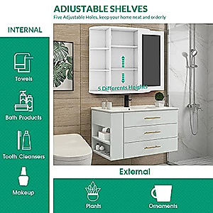 VIVIJASON Bathroom Wall Mounted Cabinet - Over The Toilet Space Saver Storage Cabinet - Medicine Storage Organizer - Bathroom Hanging Cupboard with Mirror Single Door and 2 Adjustable Shelves (White)