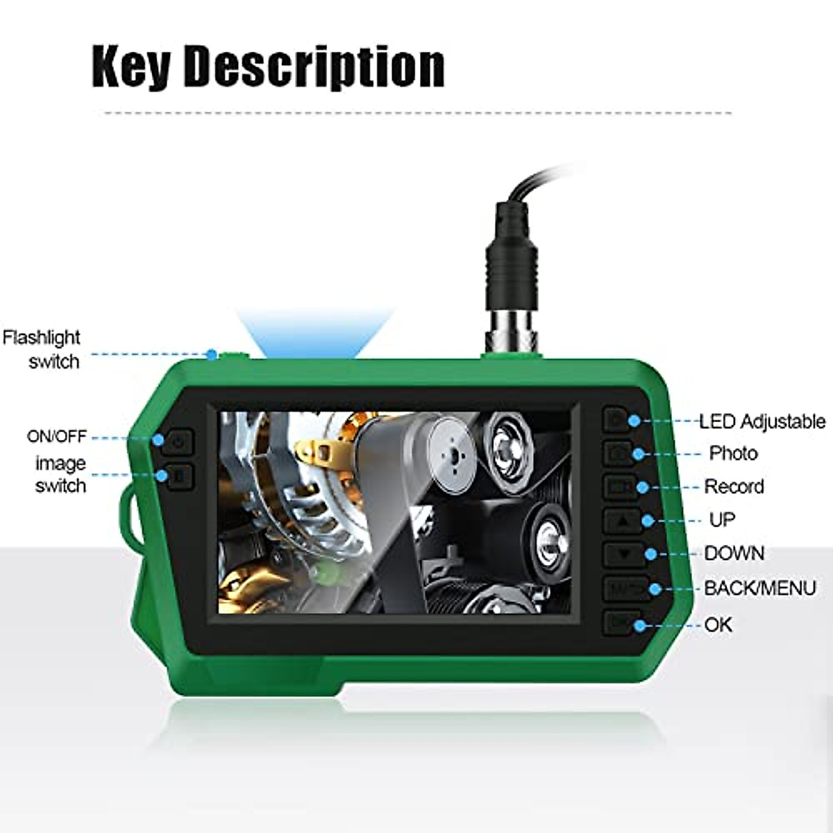 Dual Lens Endoscopy Camera, Resolution Up to 1080P, 4.3 Inch LCD Screen, IP68 Waterproof Level, 500cm Viewing Distance, with LED Light Snake Camera