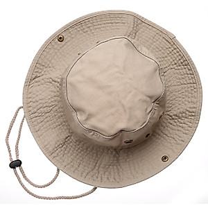 Summer Outdoor Boonie Hunting Fishing Safari Bucket Sun Hat with adjustable strap(Khaki,LXL)