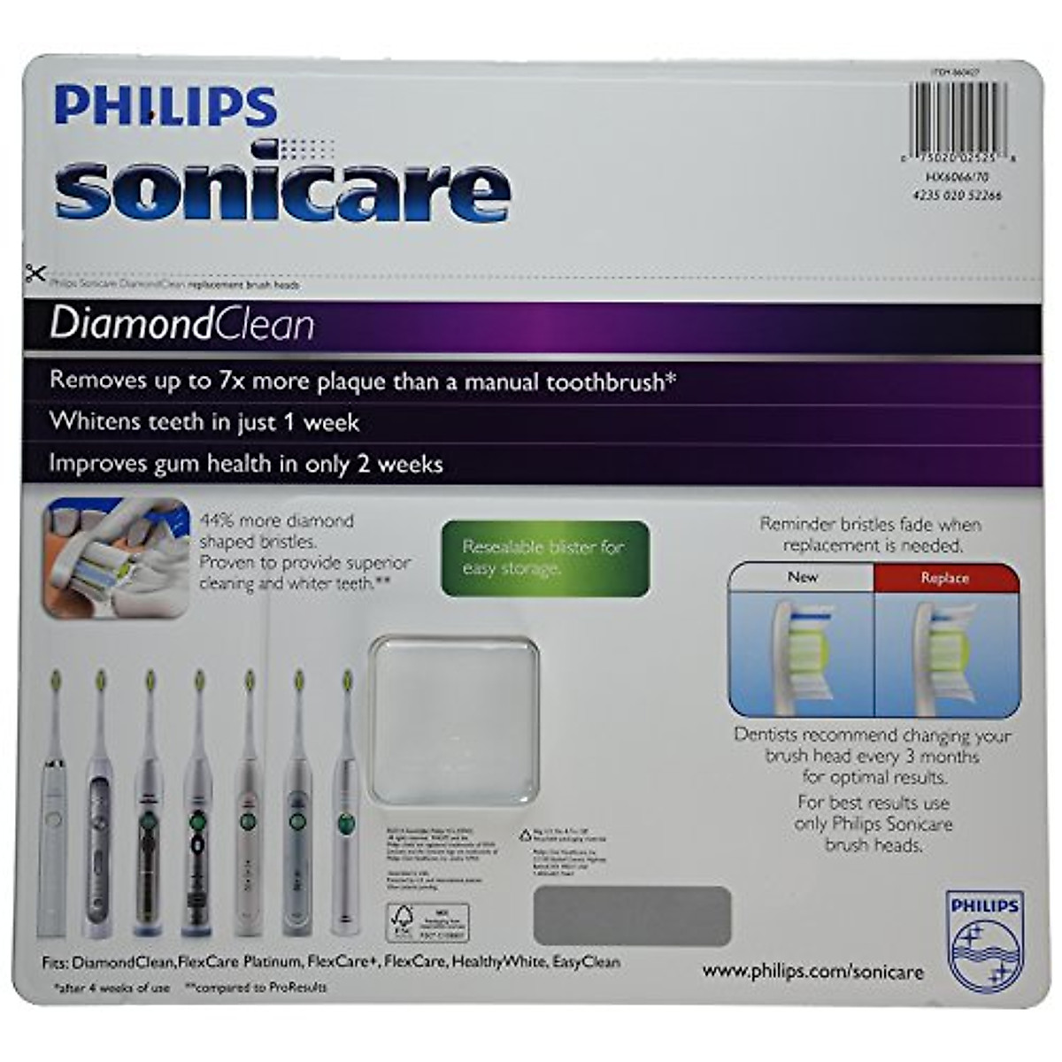 Philips Sonicare HX6066/70 DiamondClean Standard Brush Heads, 6-Pack