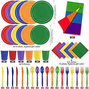 Ruisita 193 Pieces Rainbow Party Supplies Include Disposable Dessert Paper Plates Cups Napkins Forks Knives Spoons Table Cover Serve 24 Guests Dinnerware Cutlery Set for Birthday Wedding Decoration