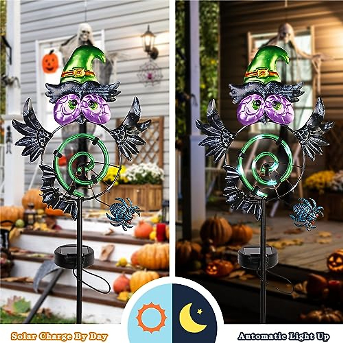 Viveta Halloween Solar Lights Outdoor, 2 Pack Halloween Solar Stake Lights Owl Decor with Led Lights for Pathway Garden Yard Patio