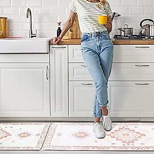 FRESHMINT Anti Fatigue Kitchen Mats for Floor 2 Piece Set, Waterproof & Non-Skid Boho Kitchen Rugs, Cushioned Kitchen Mat for Standing Washable Comfort Desk Kitchen Runners, 17x30+17x47