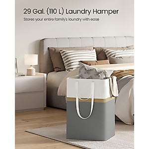 SONGMICS Set of 2 Laundry Hamper, 110 L Foldable Laundry Basket, Laundry Bag with Short and Long Handles, Easy to Transport and Clean, Freestanding, for Bedroom, Bathroom, Slate Gray ULCB210G01