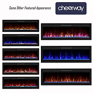 Cheerway 42 Inch Electric Fireplace, Recessed Fireplace Insert and Wall Mount Fireplace Heater with Remote & Touch Control, Adjustable Flame Color & Brightness, Log Set & Crystals, Child Lock & Timer