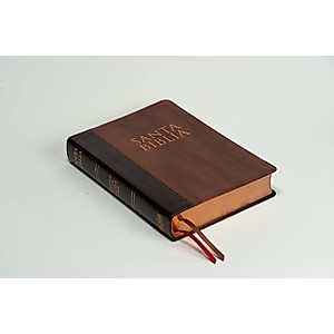 Santa Biblia Reina Valera 1960 Letra Gigante con Indice Foro de Semil Piel en color caoba con cafe claro Incluye fotos y ilustraciones
