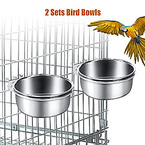 Food Grade Bird Feeder Bowl Cage Feeder, Quick Lock Cage Hanging Bowls for Small Animals and Birds-2 Packs