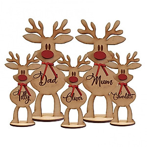 Personalized Freestanding Reindeer,Custom Name Wood Party Table Number Wooden Sign Cute Personalized Christmas Decorations Cartoon Place Card for Table Setting
