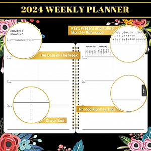 2024 Planner - Planner 2024 Weekly and Monthly, Jan. 2024 - Dec. 2024, 2024 Planner 8" x 10", 2024 Calendar Monthly Planner with Premium Thick Paper, Twin-Wire Binding, 12 Printed Tabs, Large Blocks,