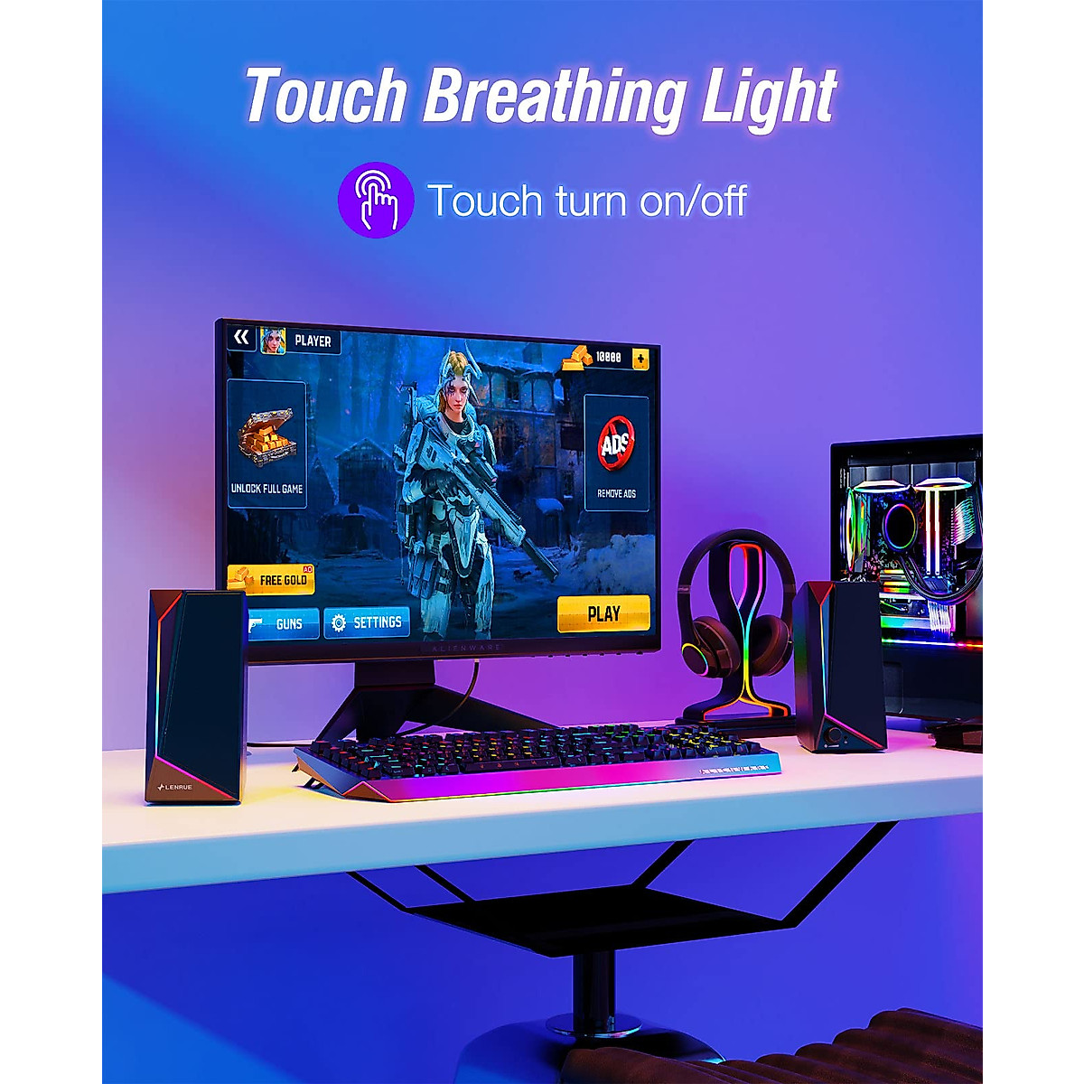 LENRUE Computer Speakers, USB/USB-C Powered PC Speakers with Loud Stereo Sound, Headphone-in for Desktop, iMac, MacBook, Laptop, Monitor (USB-C to USB Adapter Included)