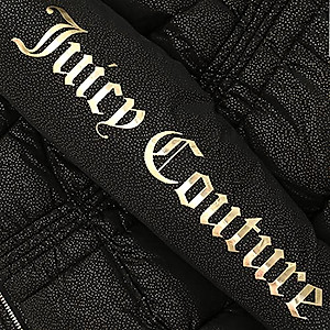 Juicy Couture Girls Puffer Jacket, Laminated Bubble Kids Coat with Fur Hoodie, Black, Small