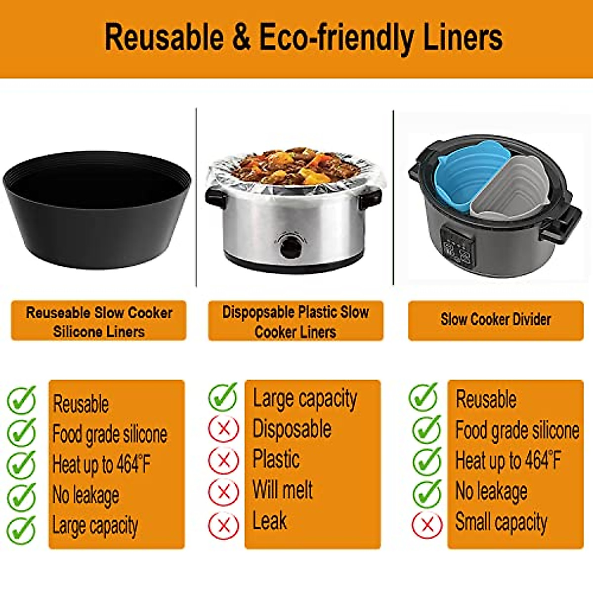 Salalina Slow Cooker Liners fit Crockpot 7-8 Quart Oval Slow Cooker – Reusable & Leakproof Dishwasher – Safe Cooking Liner – silicone crockpot liner for 7 Quart Crock Pot