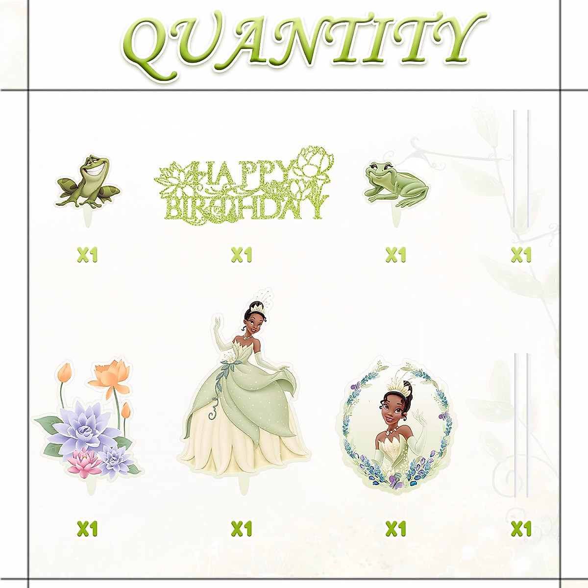 Cake Decorations for Tiana Cake Toppers, Sparkling HB Princess Theme Birthday Supplies Favor, 6 Pcs