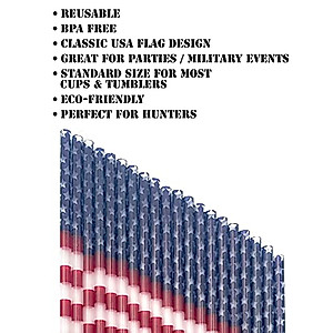 Lithos Outfitters, Old Glory Straws 20-Pack Red White Blue American Flag Reusable BPA-Free Plastic Drinking Straws