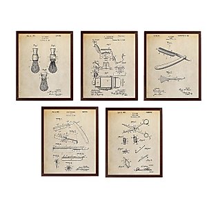 Turnip Designs Barber Chair Razor Shears Shaving Brush Patent Barber Shop Decor Bathroom Wall Art Shaving Brush Poster TDP1020