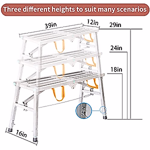 Adjustable Work Platform with 400 lb Duty Rating, Steel Step Ladder, Portable Folding Scaffolding Platform for RV Cleaning High Painting Walls, Drywall, Decorating (100 CM)