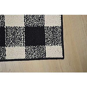 Garland Rug Country Living – Checkered Buffalo Plaid Design, Non-Slip Rubberback, Traditional 5x7 Area Rug for Living Room, Bedroom, Kitchen, Dining Room, Nursery,Black/Ivory