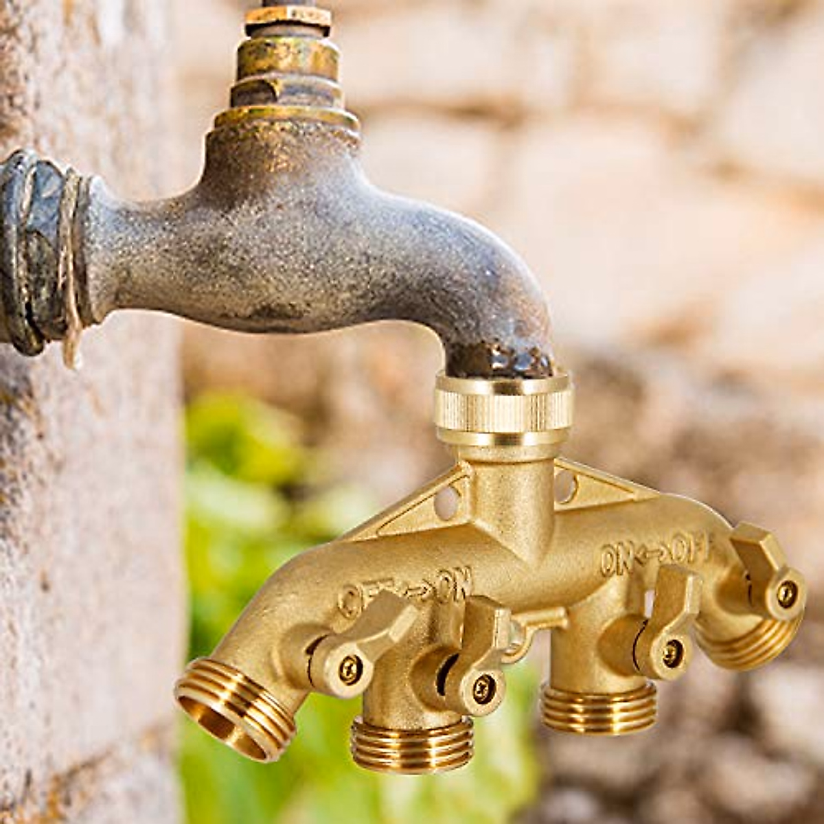 Triumpeek 4 Way Brass Hose Splitter, Heavy Duty 4-Way Garden Hose Connector 3/4 Inch, Solid 4 Way Hose Adapter