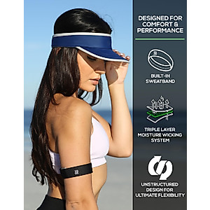 SAAKA Sport Visor for Women. Soft, Stretchy, Lightweight & Adjustable. Running, Tennis, Golf & Sports. (Navy Blue)