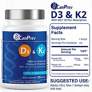 CanPrev D3 & K2 - Organic Coconut Oil (120 softgels)