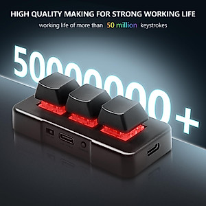 EHOLY USB Mechanical Gaming Keyboard 3 Key Mini Keypad Customize Programmable Macro Keyboard OSU Keypad One Key Control Combo with RGB Backlit for PC Video Game Office Work Sheet Music,HID