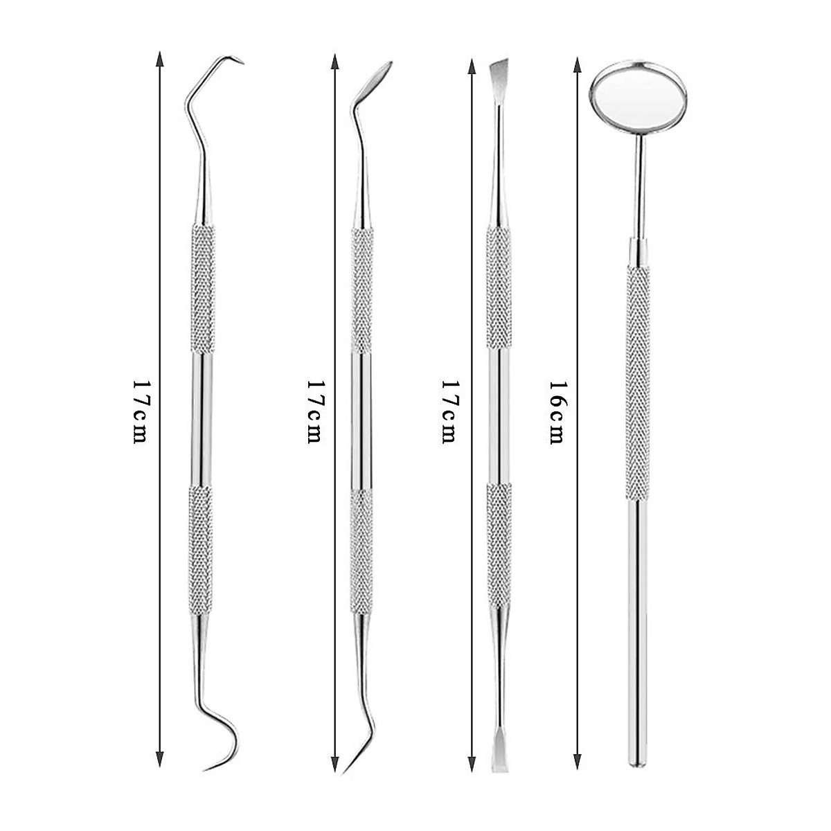 Angzhili Dental Hygiene Tool Set Stainless Steel Dental Probe, Mouth Mirror,Tarter Scraper and Sickle Scaler, Basic Examination Dental Kit Is Ideal for Personal and Pet(6.8 Inch)