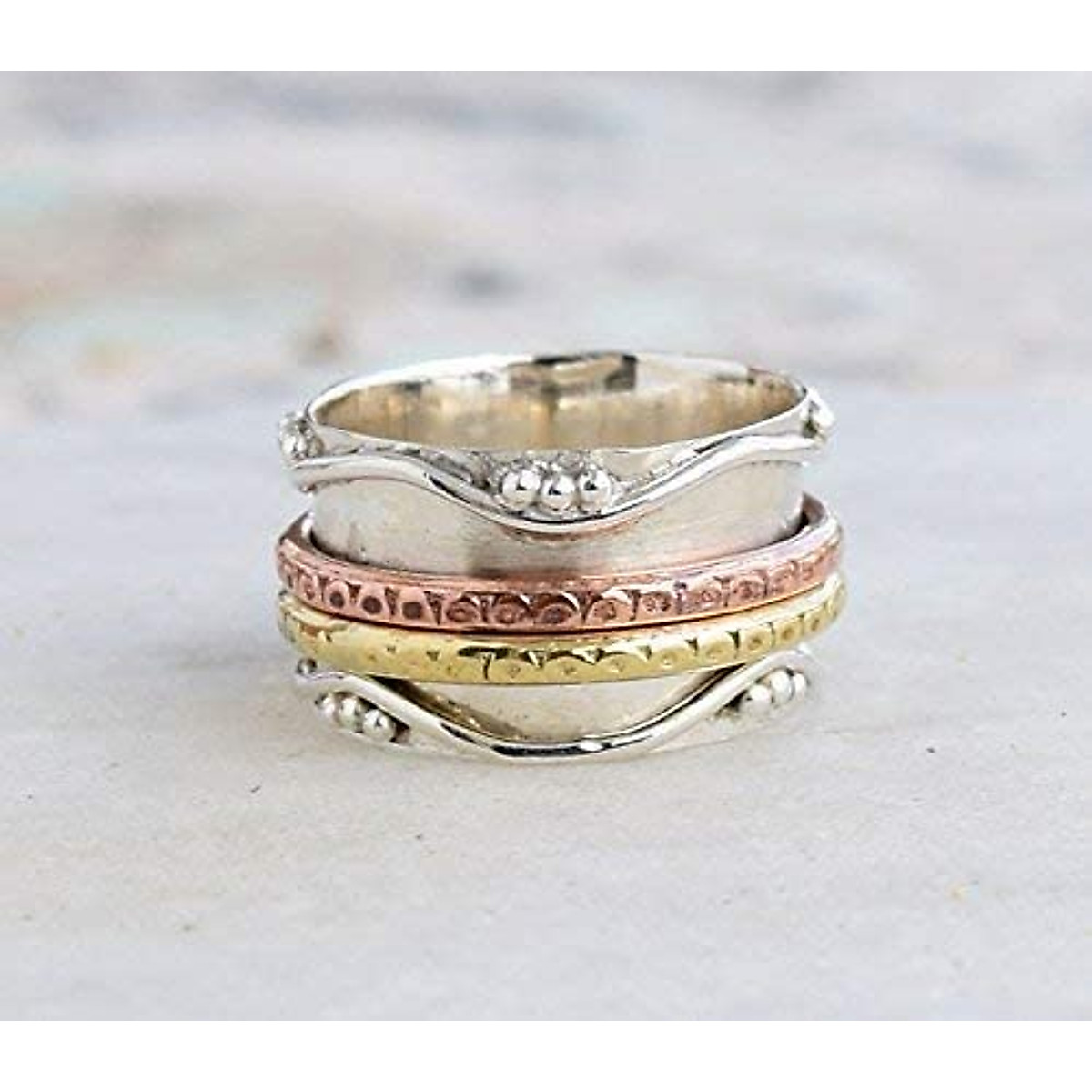 925 Sterling Silver Spinner Ring for Women, Yoga Maditation Spin ring Two Tone Handmade Ring Worry Ring, Thumb Ring, Fidget Rings, Promise Ring Size US 10 Gift For Her