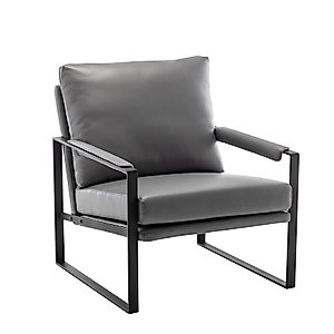 UNICOO Faux Leather Metal Frame Accent Chair - Modern Accent Chairs for Living Room, Bedroom, or Office - Armchairs Living Room Chairs Leisure Chair Reception Chair (ZKL-239K-DG Dark Grey)