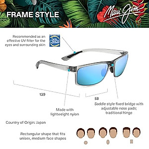 Maui Jim Pokowai Arch W/Patented Polarizedplus2 Lenses Rectangular Sunglasses Pure Collection Polarized, Translucent Matte Grey/Blue Hawaii, Medium