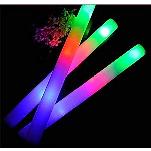 100 LED Foam Sticks Multi Color Flashing Glow Wands, Batons, Strobes, 3 Flashing Modes - Party, DJ, Concerts, Festivals, Birthdays, Weddings, Events, Promotions