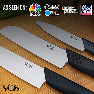 Vos Ceramic Knife Set | Ceramic Knives Set For Kitchen | Ceramic Kitchen Knives With Covers | Ceramic Paring Knife 4", 5", 6" Inch (Black)