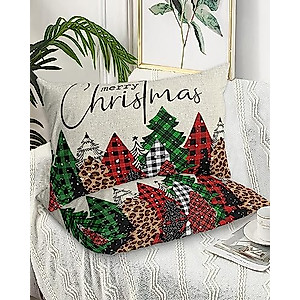 Christmas Tree Pillow Covers Standard Size Set of 2 Bed Pillow, Farmhouse Buffalo Plaid Winter Snowflake Plush Soft Comfort for Hair/ Skin Cooling Pillowcases with Envelop Closure 20x26 Inches