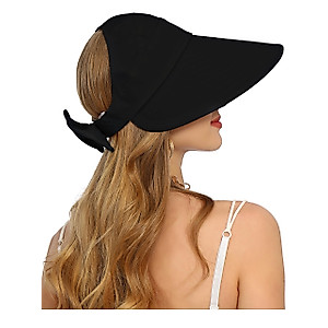 Rulala Fancy Sun Hats for Womens Wide Brim Visor UV Protection Hat for Beach Summer Packable Hat(Black)