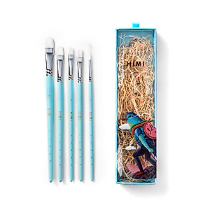 HIMI Gouache/Watercolor Paint Brushes Set 5 Pcs for Acrylic Oil Watercolor Face & Body Gouache Painting Nice Gift Art hobbyist,Adults (Blue, Watercolor Brush)