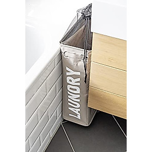 Taupe Corno slimLaundry basket - thin Laundry Hamper with wheels - small space laundry bin - narrow hamper, laundry collector, laundry basket with wheels