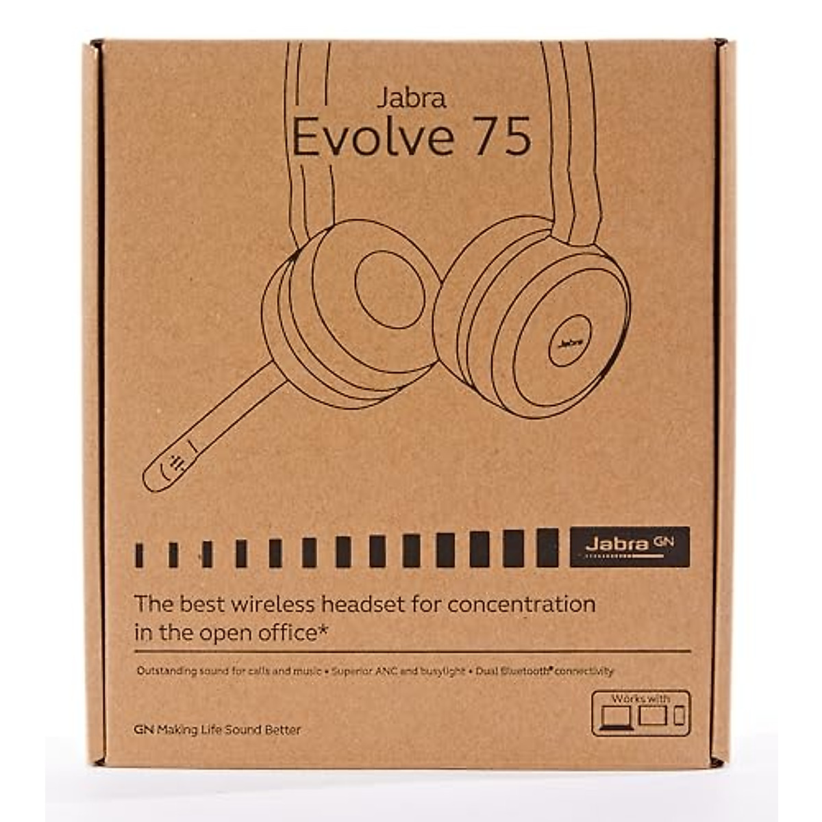 Jabra Evolve 75 MS Wireless Headset, Stereo – Includes Link 370 USB Adapter – Bluetooth Headset with World-Class Speakers, Active Noise-Cancelling Microphone, All Day Battery