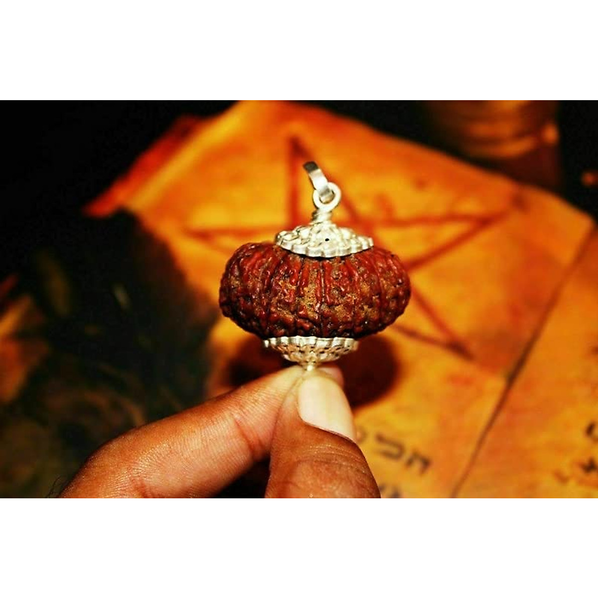 Astrodivine 21 Mukhi Rudraksha Original Certified Pendant Sterling Silver Real Nepal Bead Genuine Rudraksh Fruit 21 मुखी रुद्राक्ष पेंडल