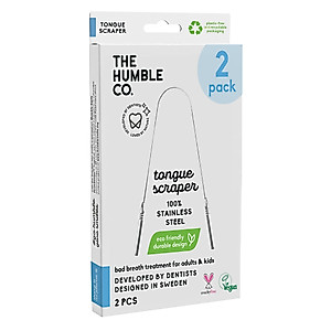 The Humble Co. Tongue Scraper – 100% Stainless Steel Tongue Cleaner, For Superior Oral Care, Dental Hygiene and Tongue Cleaning, Helps Eliminate Bad Breath, BPA Free (2pk)