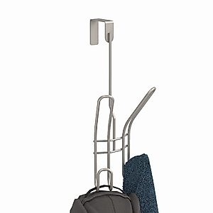 ClosetMaid Over The Door Hanger Rack with Two Hooks, for Hats, Scarves, Belts, Towels, Jackets, Nickel Finish